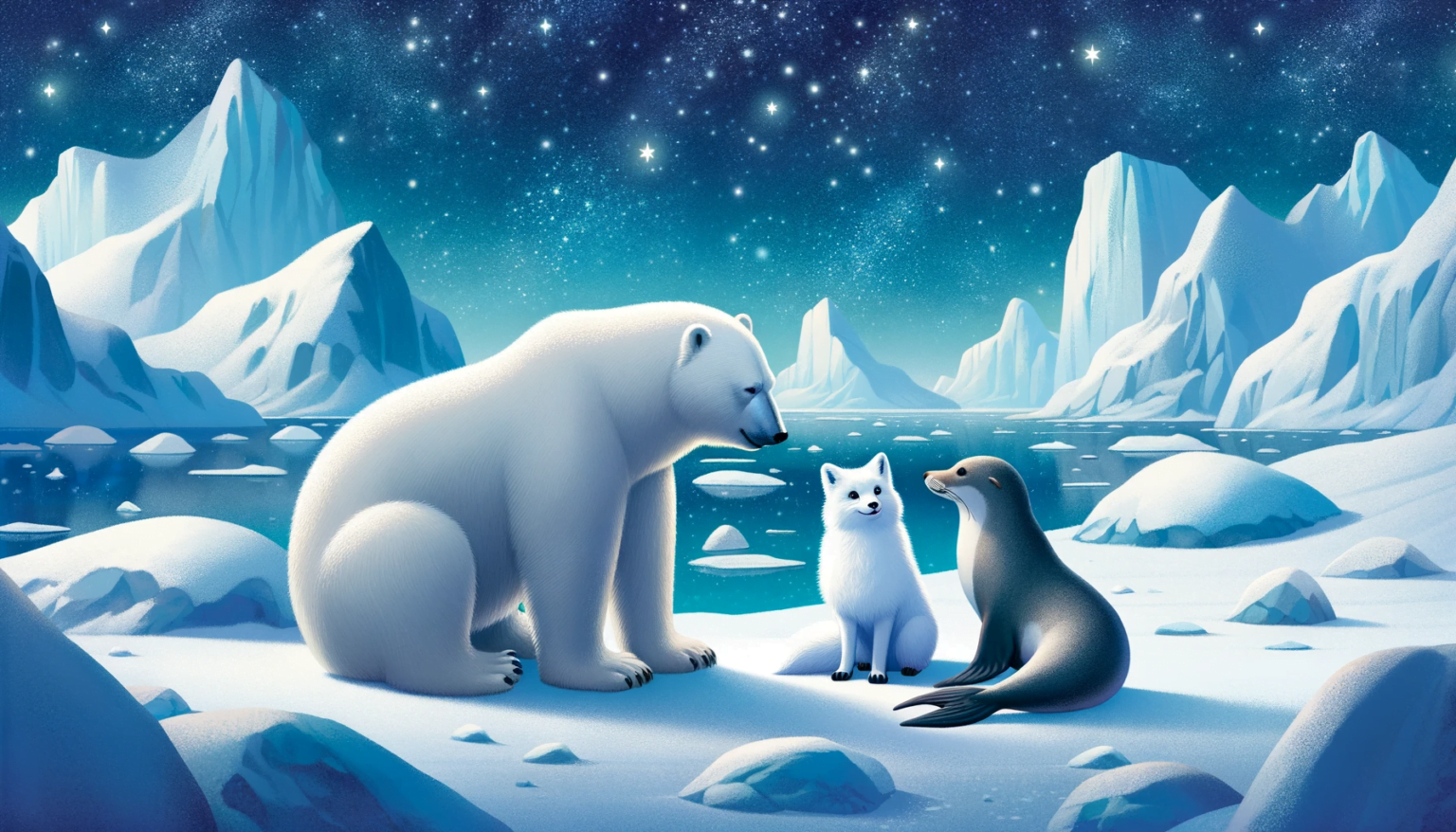 De ijsbeer, de poolvos en de zeehond